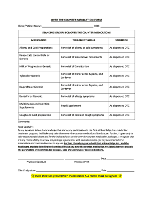 Fillable Online firstinc OVER THE COUNTER MEDICATION FORM - MHL 011-264 ...
