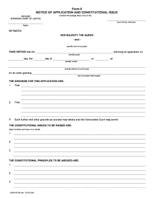 Fillable Online Form 5 NOTICE OF APPLICATION AND CONSTITUTIONAL ISSUE ...