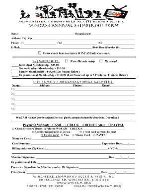 Fillable Online wincam BWINCAMb ANNUAL Membership Form - wincam Fax ...