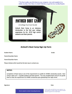 Fillable Online Antiochs Boot Camp Sign-Up Form Fax Email Print - pdfFiller