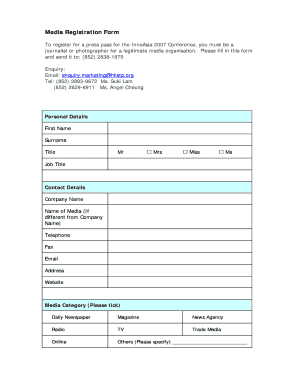 Fillable Online Media Registration Form Sample - bfreecommbbcomb Fax ...