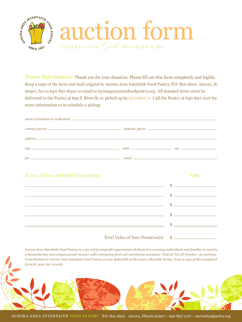 Fillable Online aurorafoodpantry Auction form - Aurora Area Interfaith ...