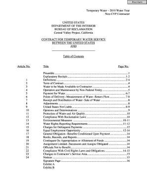 Fillable Online usbr Temporary Water 2010 Water Year Non-CVP Contractor ...