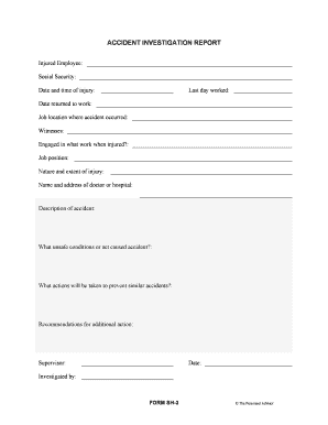 Fillable Online ACCIDENT INVESTIGATION REPORT - The Personnel Advisor Fax Email Print - pdfFiller