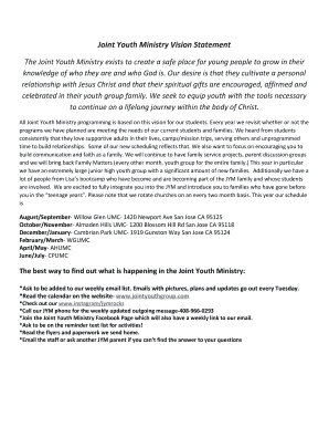 Fillable Online Joint Youth Ministry Vision Statement Fax Email Print ...
