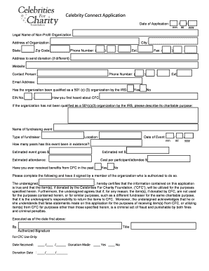 Fillable Online celebritiesforcharity Celebrity Connect Application ...