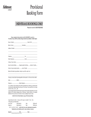 Fillable Online PROVISIONAL BOOKING FORM PROVISIONAL BOOKING FORM Fax ...
