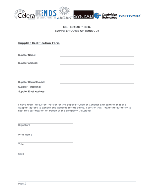 Fillable Online SUPPLIER CODE OF CONDUCT Supplier Certification Form ...
