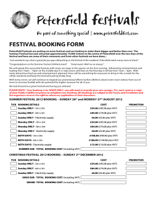 Fillable Online FESTIVAL BOOKING FORM - Petersfield Festivals Fax Email ...