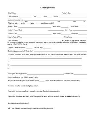 Fillable Online Child Client Registration - Patricia Lee LLC Fax Email ...