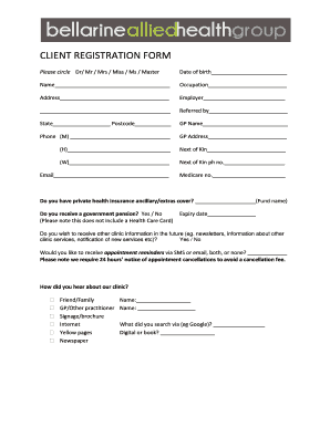 Fillable Online CLIENT REGISTRATION FORM - Bellarine Allied Health ...