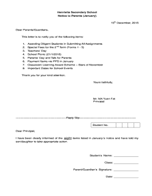 Fillable Online henrietta edu Notice to Parents January 152016 Fax ...