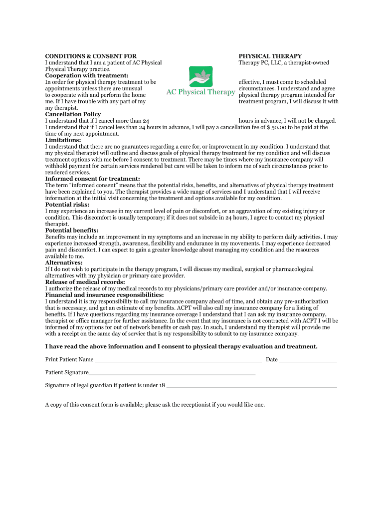 Fillable Online Consent for general physical therapy - AC Physical Therapy Fax Email Print ...
