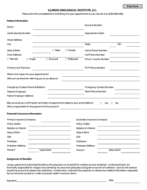 Fillable Online Patient Information Form - Illinois Urological Institute Fax Email Print - pdfFiller