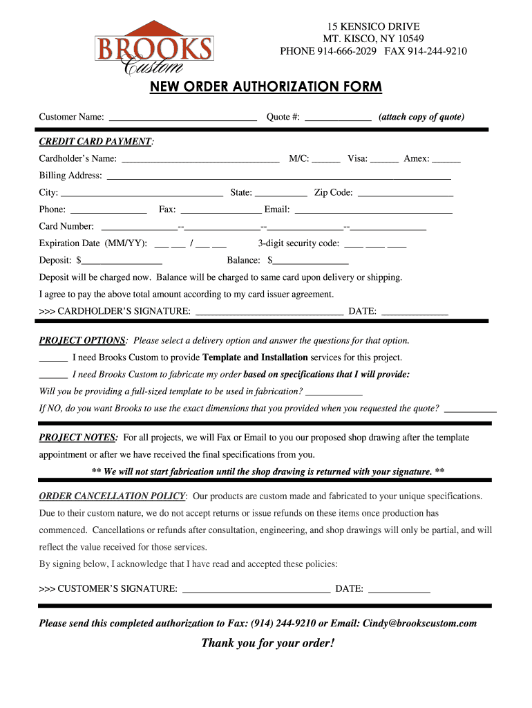 Fillable Online NEW ORDER AUTHORIZATION FORM Fax Email Print - pdfFiller