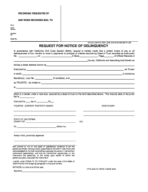 Fillable Online REQUEST FOR NOTICE OF DELINQUENCY - The Nations Title ...