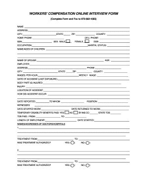 Fillable Online WORKERS039 COMPENSATION INTERVIEW FORM 1 Fax Email ...