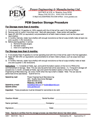 Fillable Online PEM Gearbox Storage Procedure - Power Engineering ...