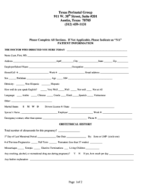 Fillable Online Patient Information Form-English - Texas Perinatal ...