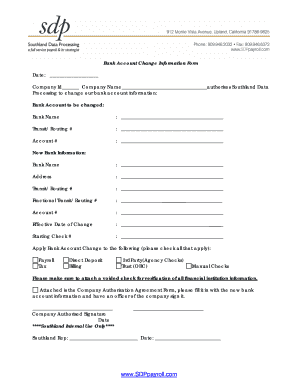 Fillable Online Bank Account Change Information Form ...