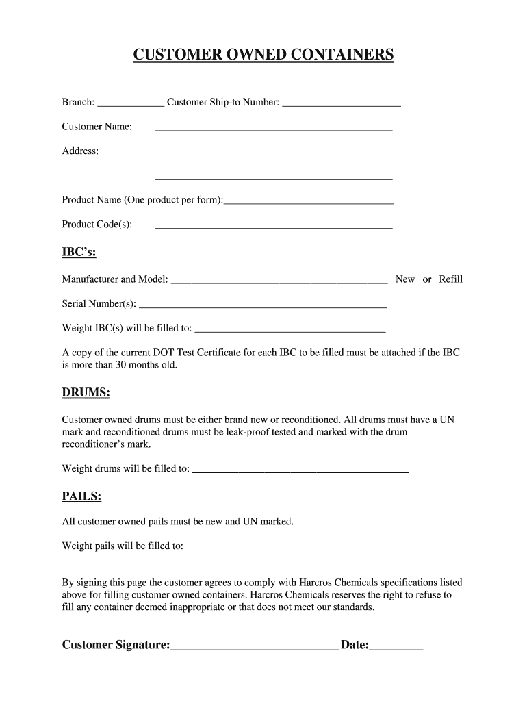 Fillable Online Packaging Information - Customer Owned Containersdoc ...