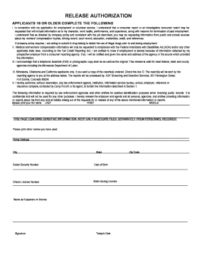 Fillable Online Release authorization applicant complete the following ...