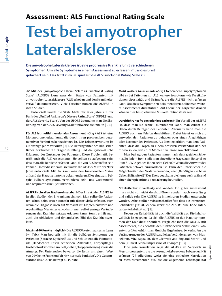 Fillable Online Assessment: ALS Functional Rating Scale Fax Email Print ...