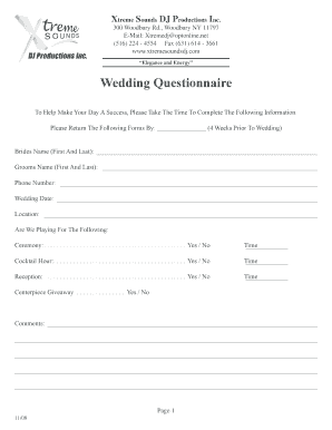 Fillable Online Wedding Questionnaire - Xtreme Sounds DJ Productions ...