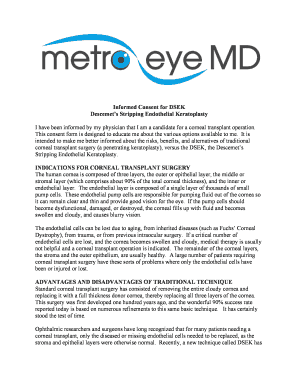 Fillable Online Informed Consent for DSEK Descemets Stripping ...