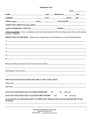 Fillable Online Initial intake form - Dr Bonnie Cronin Fax Email Print - pdfFiller
