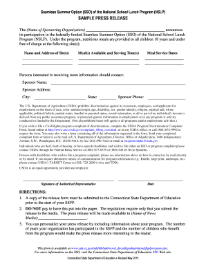 Fillable Online sde ct SAMPLE PRESS RELEASE - Connecticut State ...