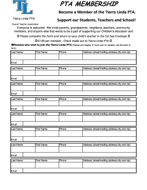 Fillable Online tierralindapta Simple PTA Membership Form - Tierra ...