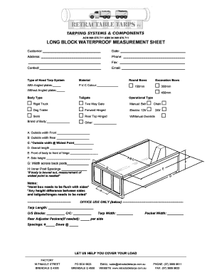 Fillable Online Long Block Waterproof Measurement Sheet 10409doc Fax ...