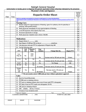 Fillable Online Heparin Order Sheet - brghupdatesbbcomb Fax Email Print ...