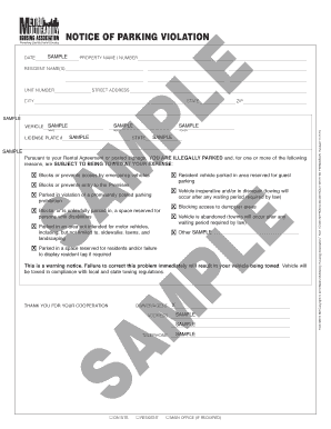 Fillable Online Notice of parking violation - TenantTech Fax Email ...