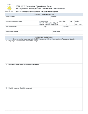 Fillable Online laurelschoolcapecod 2016 CIT Interview Questions Form ...