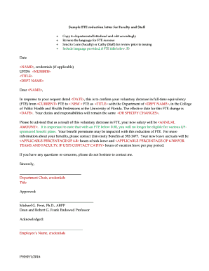 Fillable Online Sample FTE reduction letter for Faculty and Staff Fax ...