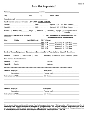 Fillable Online Let39s Get Acquainted - Peace Lutheran Church Fax Email ...