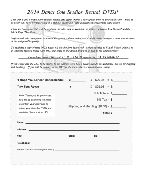 Fillable Online Recital DVD order form.rtf Fax Email Print - pdfFiller