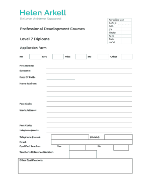 Fillable Online helenarkell org For office use Ref x 2 DBS CV Photo ...