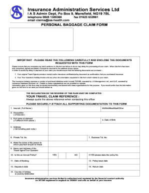 Fillable Online ias-health co Personal Baggage/Money Claim Form - ias ...