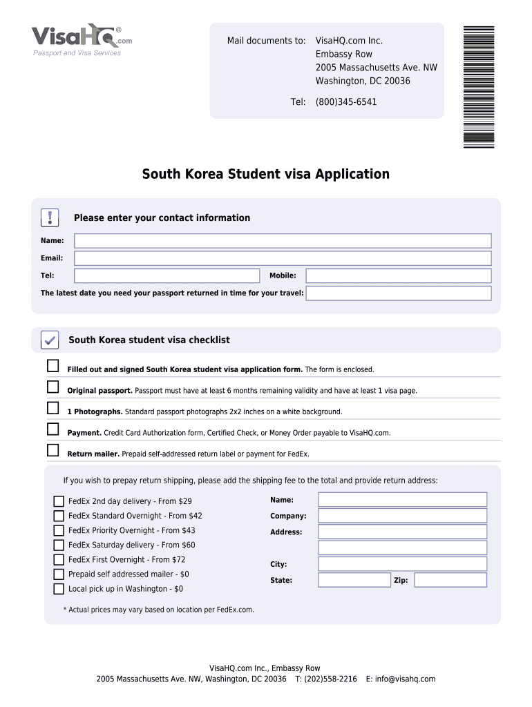 Fillable Online South Korea Student visa bApplicationb - South Korea ...