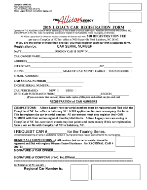 Fillable Online 2015 Car Owner Registration Form - ballisonlegacybbcomb ...