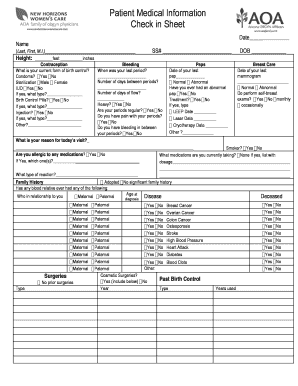 Fillable Online Patient Medical Information Check in Sheet Fax Email ...