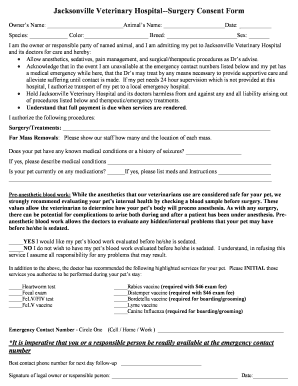 Fillable Online jvh Standard Consent Form - Jacksonville Veterinary ...