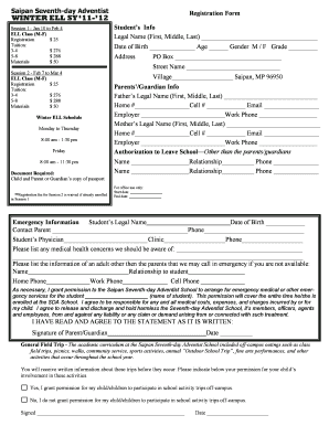 Fillable Online Saipan Seventh-day Adventist Registration Form WINTER ...