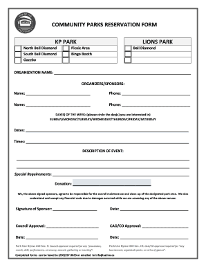 Fillable Online salmo COMMUNITY PARKS RESERVATION FORM KP PARK ... - Salmo Fax Email Print ...