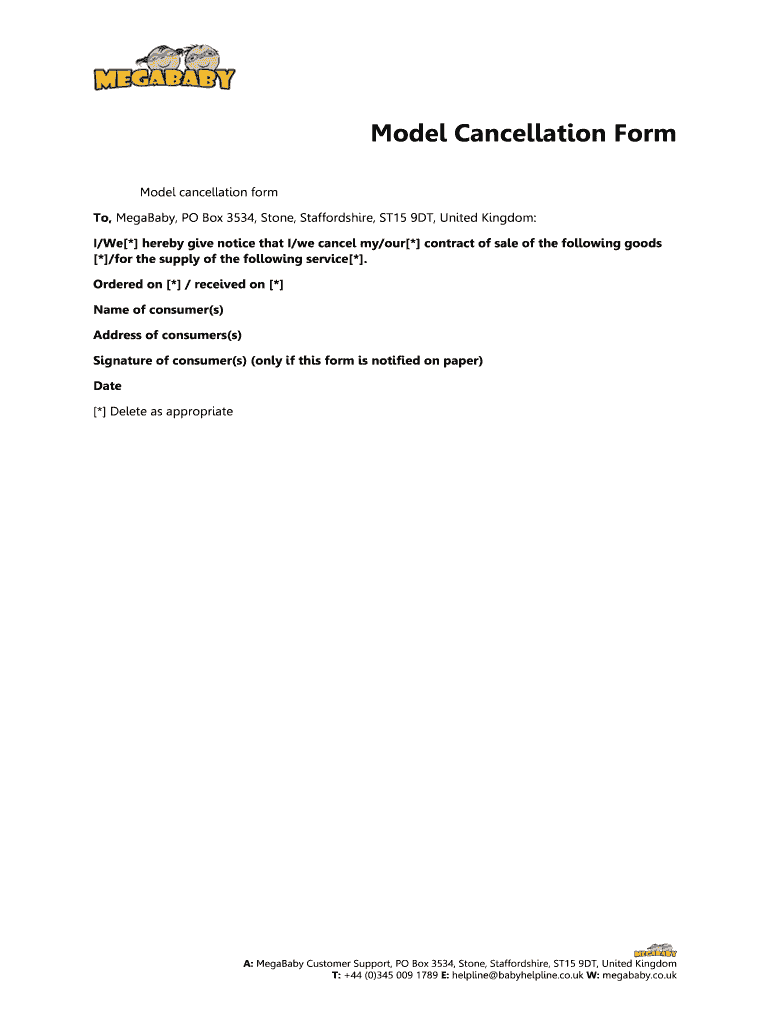 Fillable Online megababy co Model Cancellation Form - bMegaBabyb Fax ...