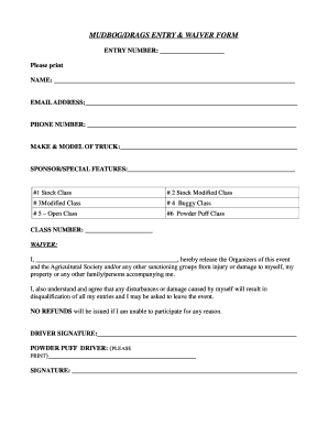 Fillable Online MUDBOGDRAGS ENTRY amp WAIVER FORM - 121st Fall Fair Fax ...