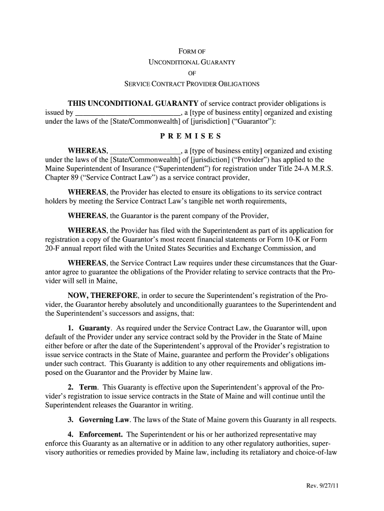 Fillable Online THIS UNCONDITIONAL GUARANTY of service contract ...